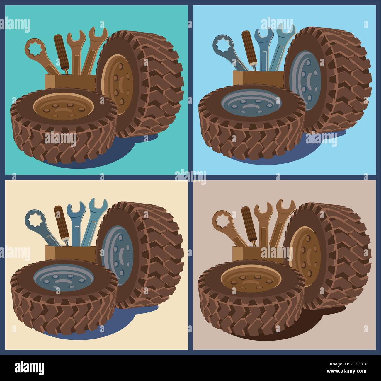 stylized vector composition on the theme of garages and tire Stock ...