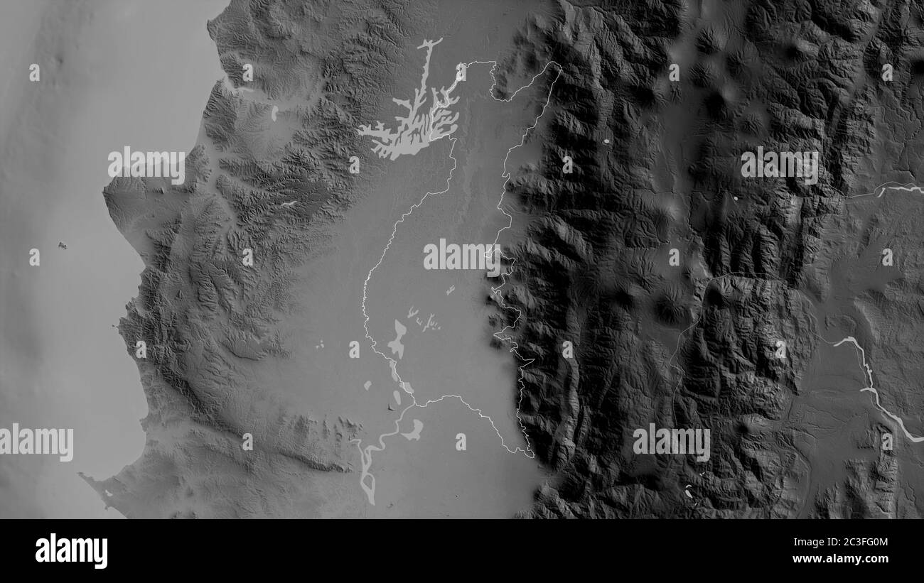 Los Rios, province of Ecuador. Grayscaled map with lakes and rivers ...