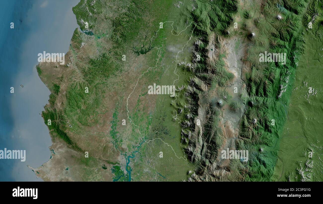 Los Rios, province of Ecuador. Satellite imagery. Shape outlined ...