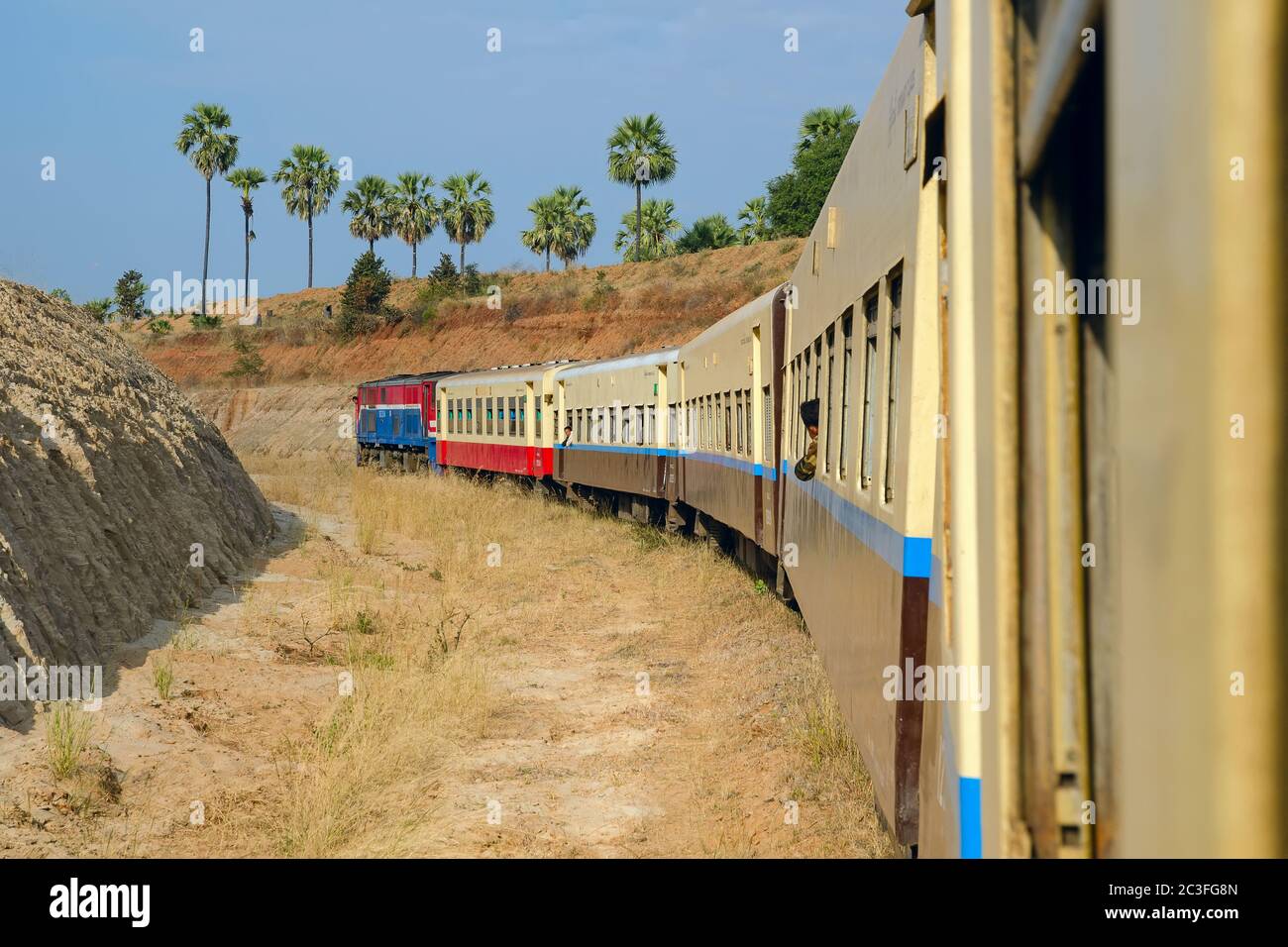 Burmese train rides through the countryside. Myanmar Stock Photo - Alamy