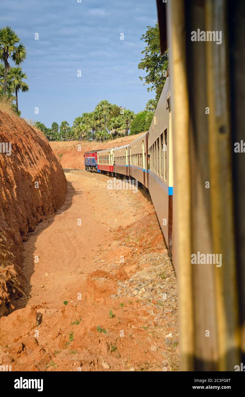 Burmese train rides through the countryside. Myanmar Stock Photo - Alamy