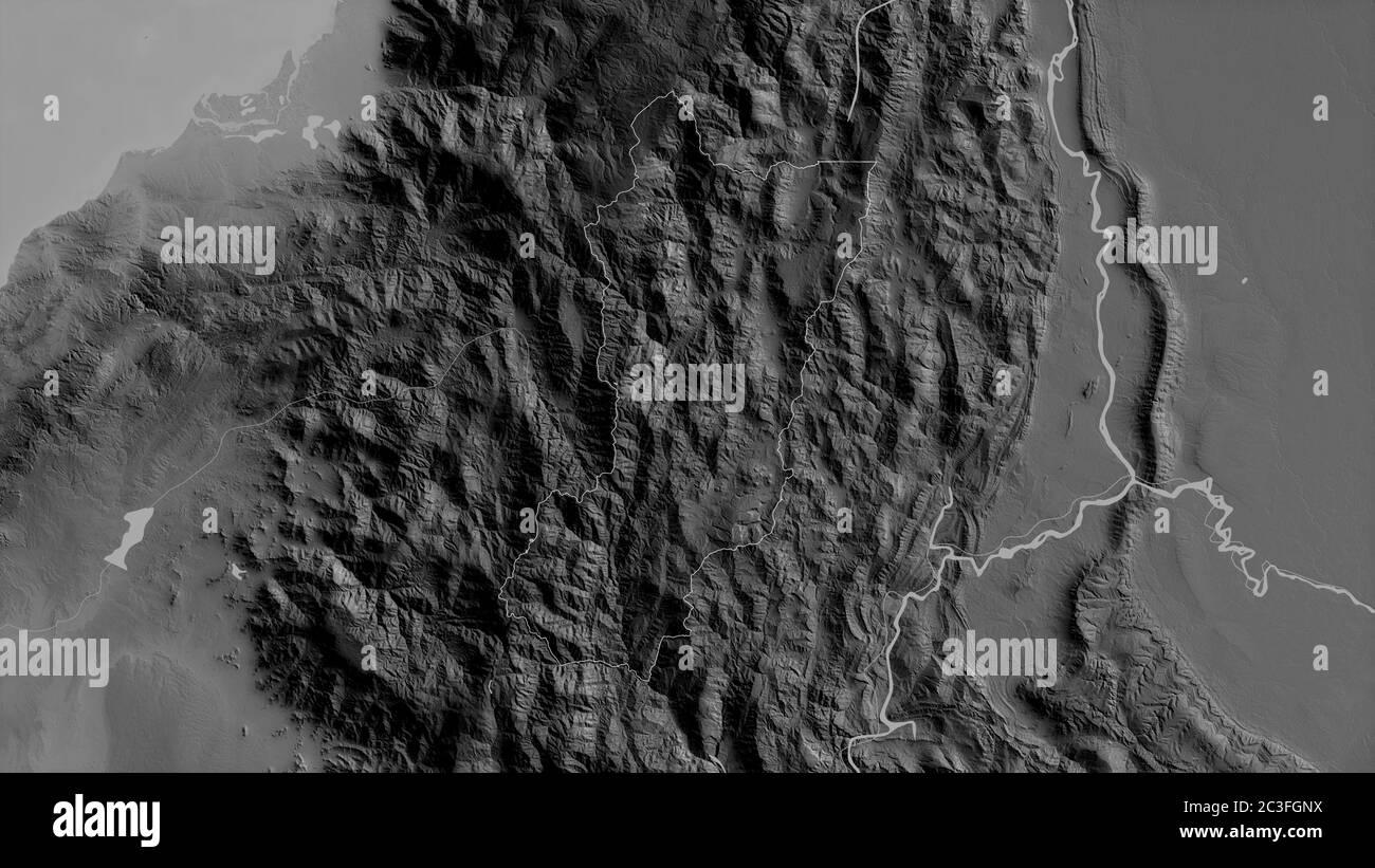 Zamora Chinchipe, province of Ecuador. Grayscaled map with lakes and ...