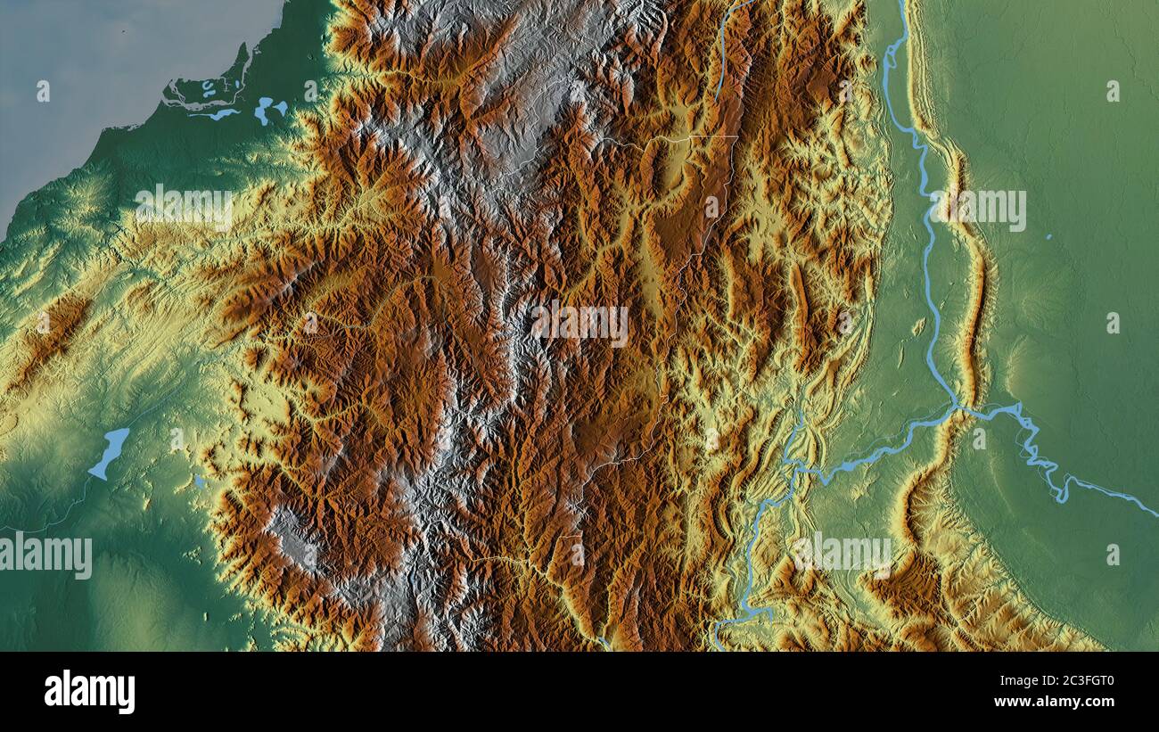Zamora Chinchipe, province of Ecuador. Colored relief with lakes and ...