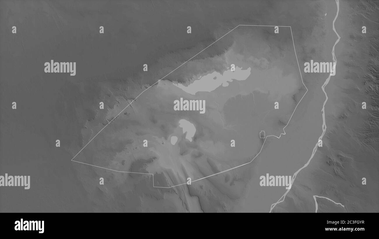 Al Fayyum, governorate of Egypt. Grayscaled map with lakes and rivers ...