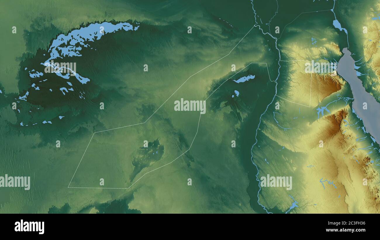 Al Jizah, governorate of Egypt. Colored relief with lakes and rivers ...