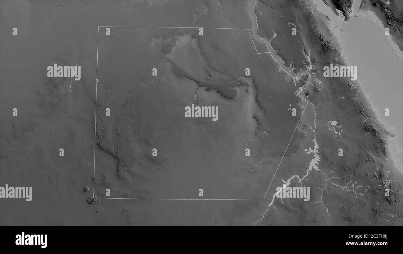 Al Wadi al Jadid, governorate of Egypt. Grayscaled map with lakes and ...