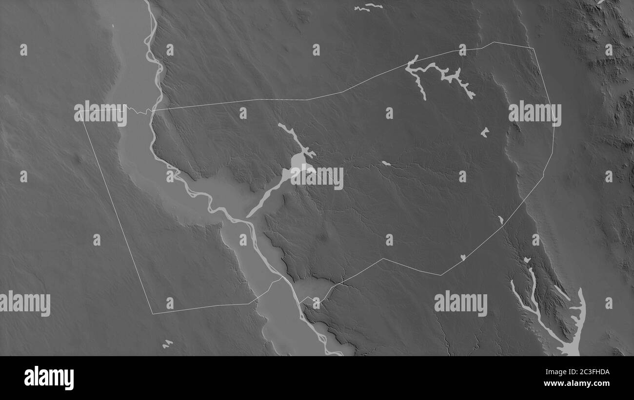 Asyut, governorate of Egypt. Grayscaled map with lakes and rivers ...