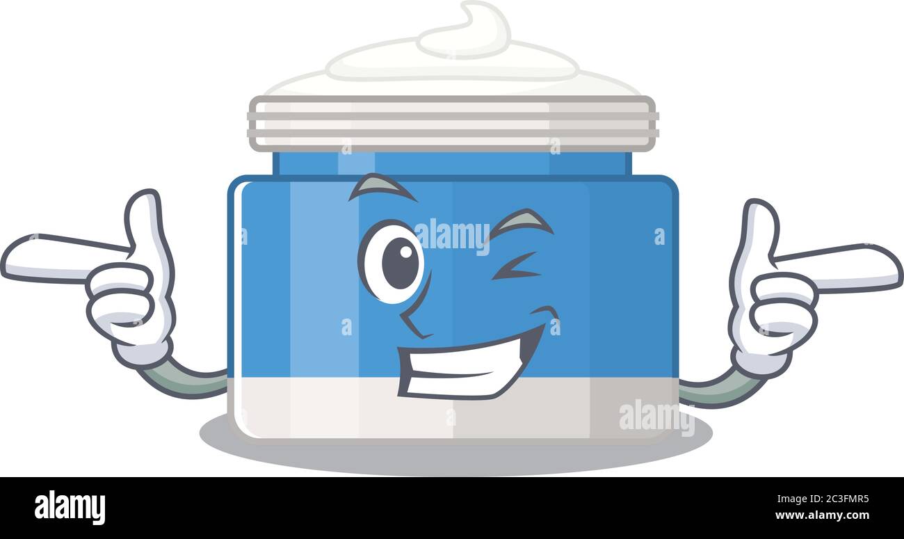 Cartoon design of moisturizer creamshowing funny face with wink eye ...