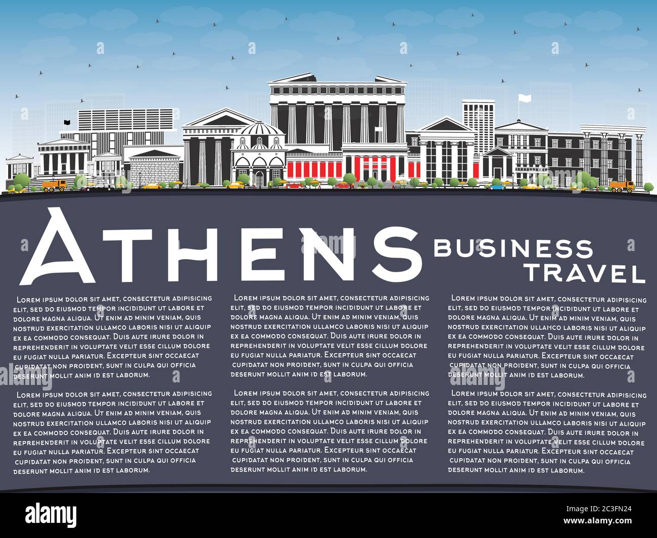Athens Greece City Skyline with Color Buildings, Blue Sky and Copy ...