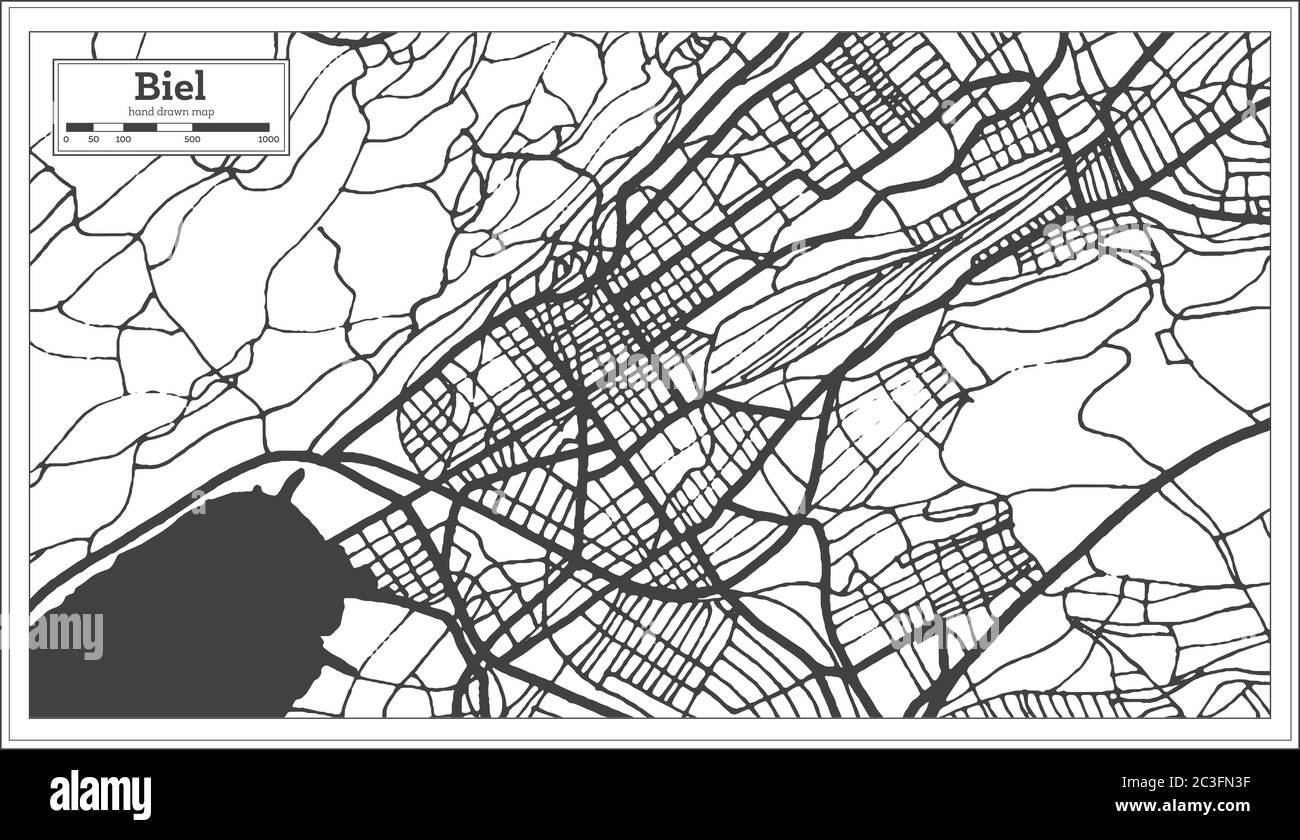 Biel Switzerland City Map in Black and White Color in Retro Style ...