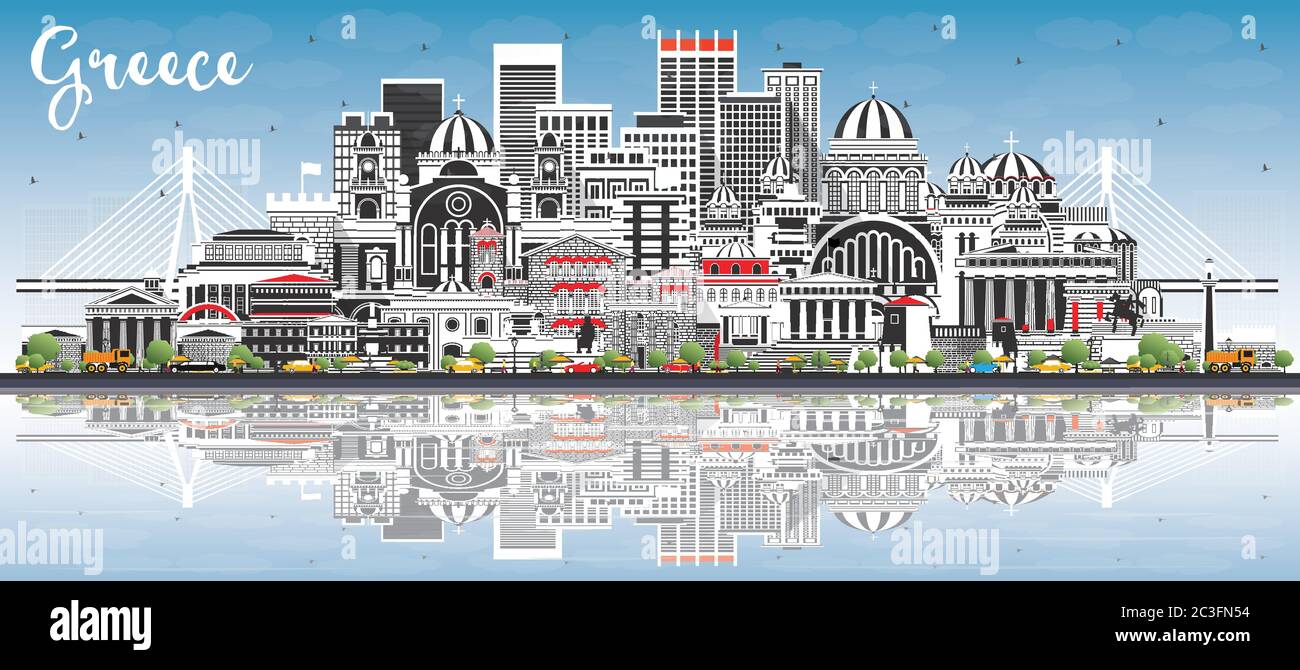 Welcome to Greece City Skyline with Gray Buildings, Blue Sky and ...