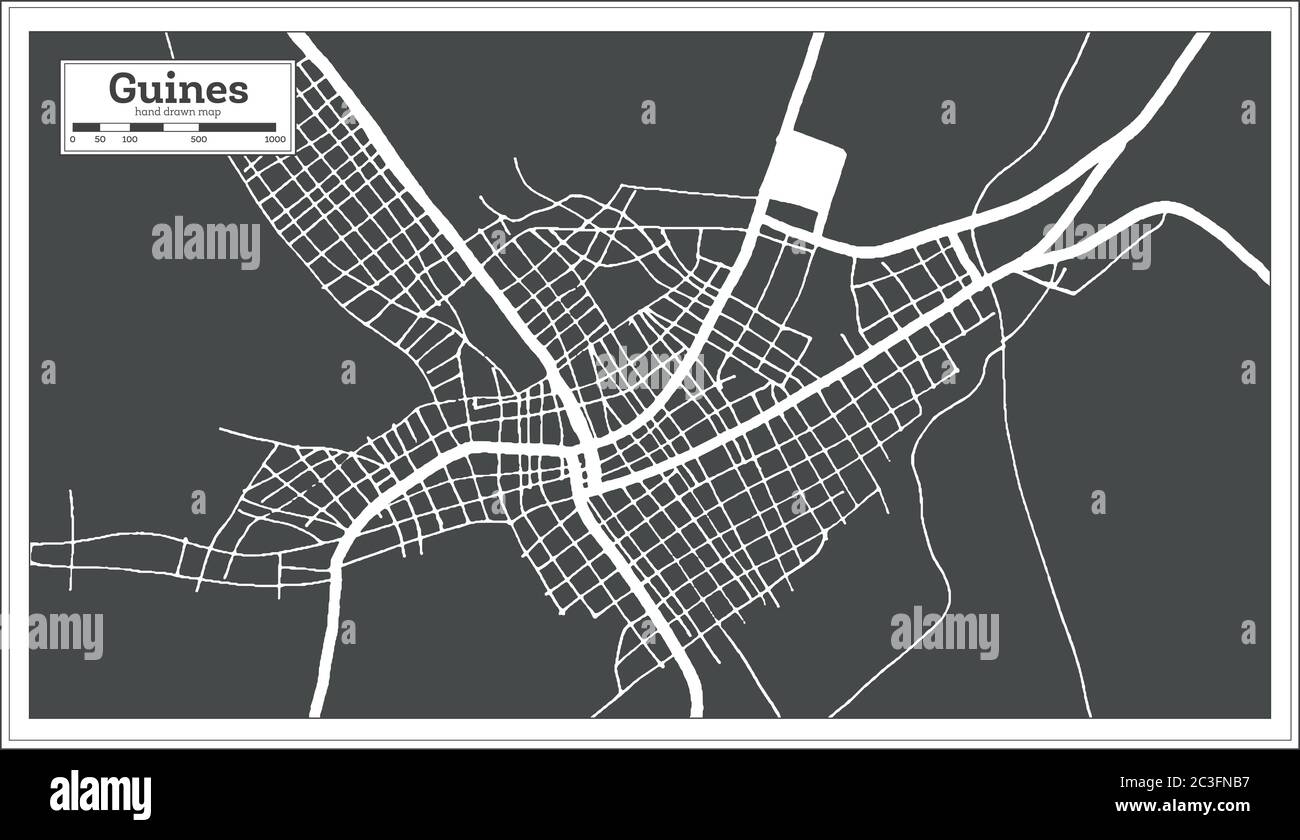 Guines Cuba City Map in Retro Style. Outline Map. Vector Illustration ...