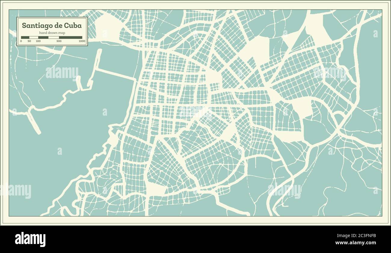 Santiago de Cuba City Map in Retro Style. Outline Map. Vector ...