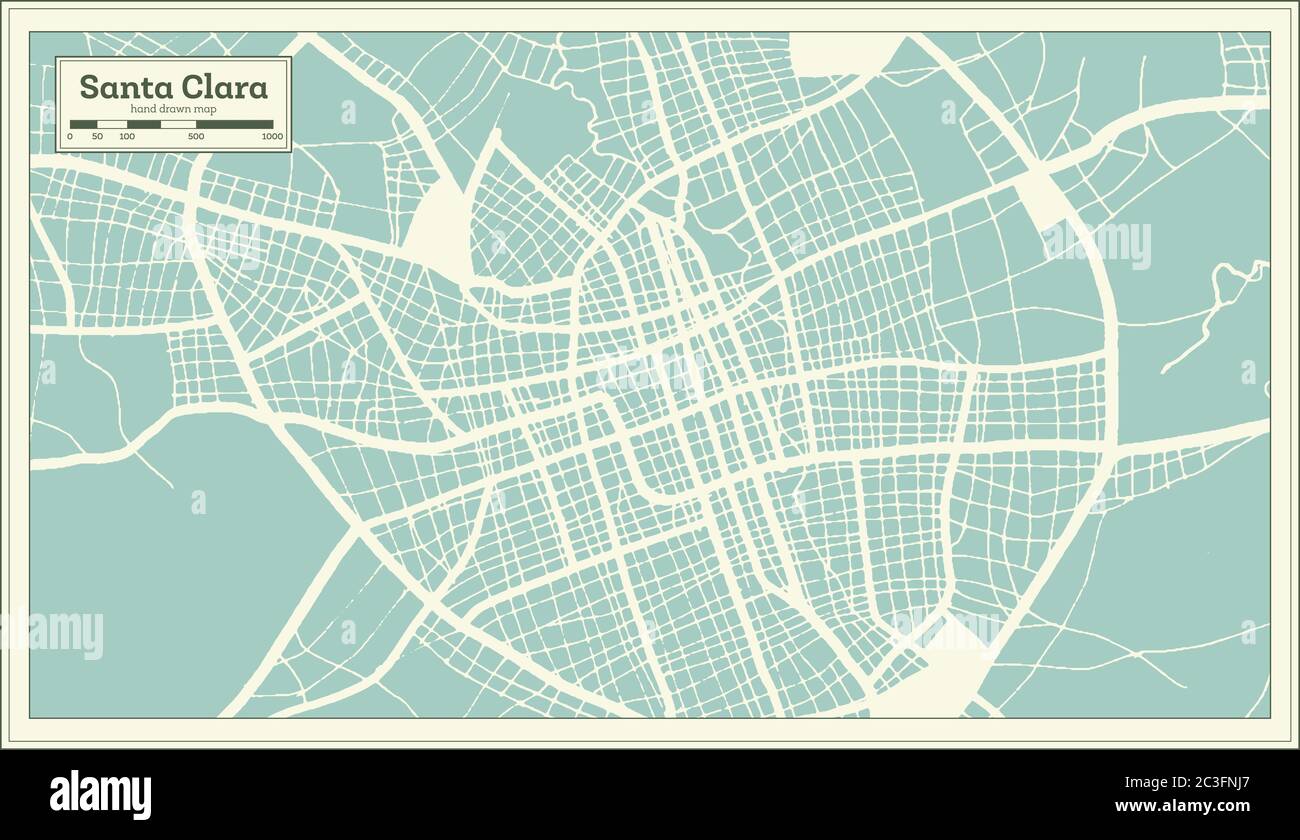 Santa Clara Cuba City Map in Retro Style. Outline Map. Vector ...