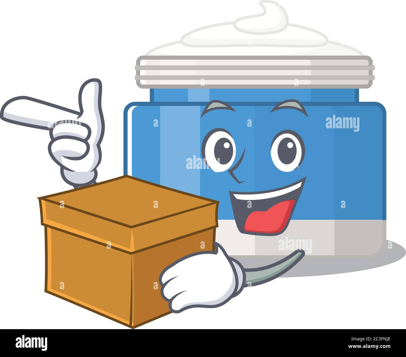 A cheerful moisturizer cream cartoon design concept having a box Stock ...