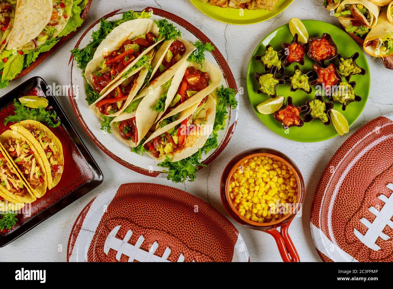 Party table with food and drink for watching american football game ...