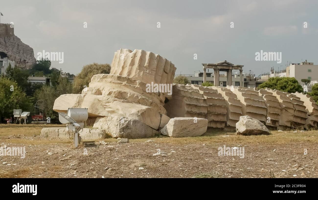 fallen column at temple of zeus ruins in athens, greece Stock Photo - Alamy