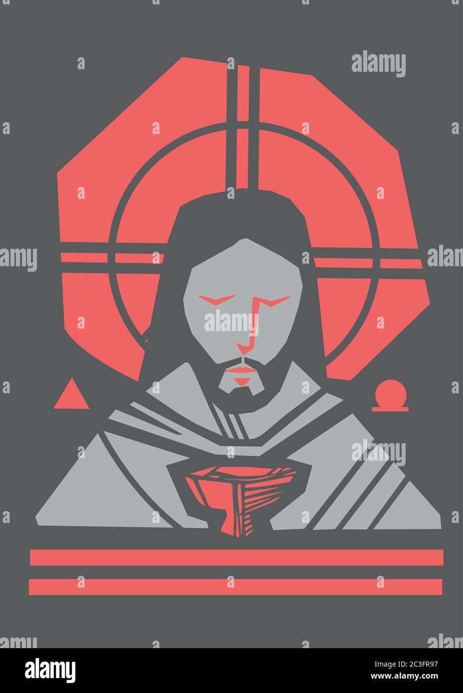 Hand drawn illustration or artistic drawing of Jesus Christ Face and ...