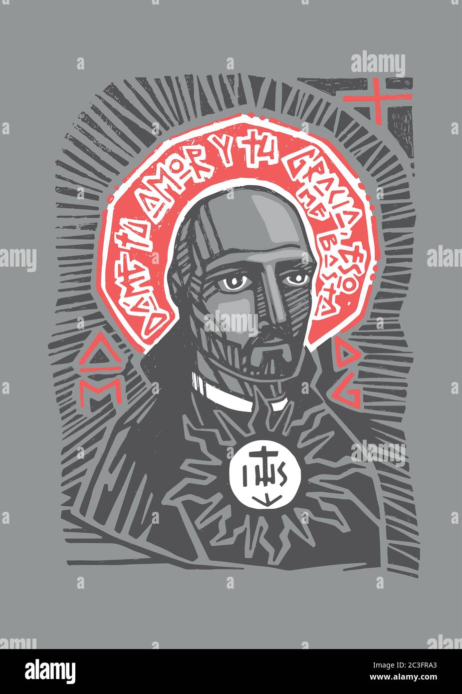 Hand drawn vector illustration or artistic drawing of the Jesuit Saint ...