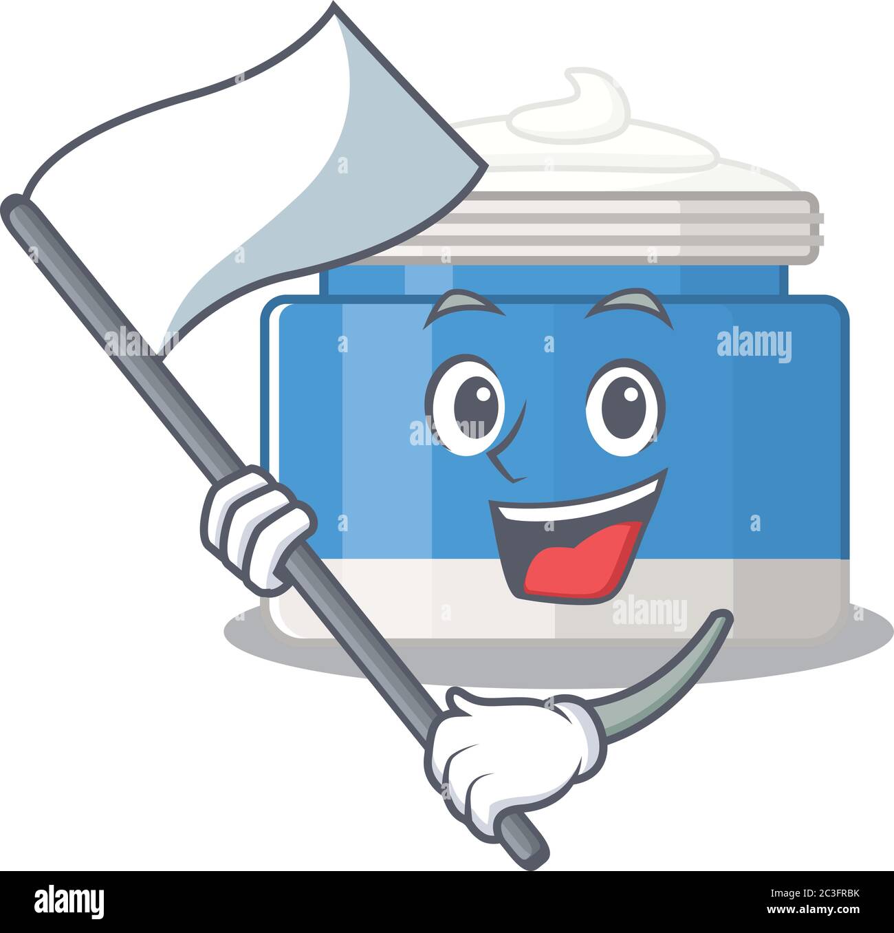 A heroic moisturizer cream mascot character design with white flag ...