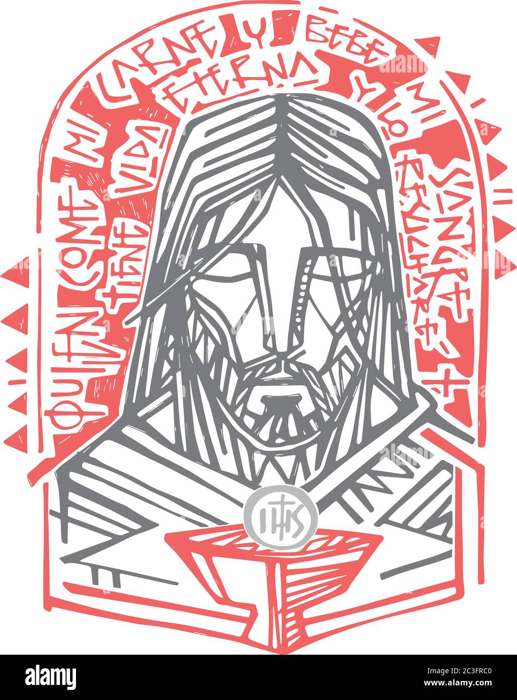 Hand drawn vector illustration or artistic drawing of Jesus Christ Face ...