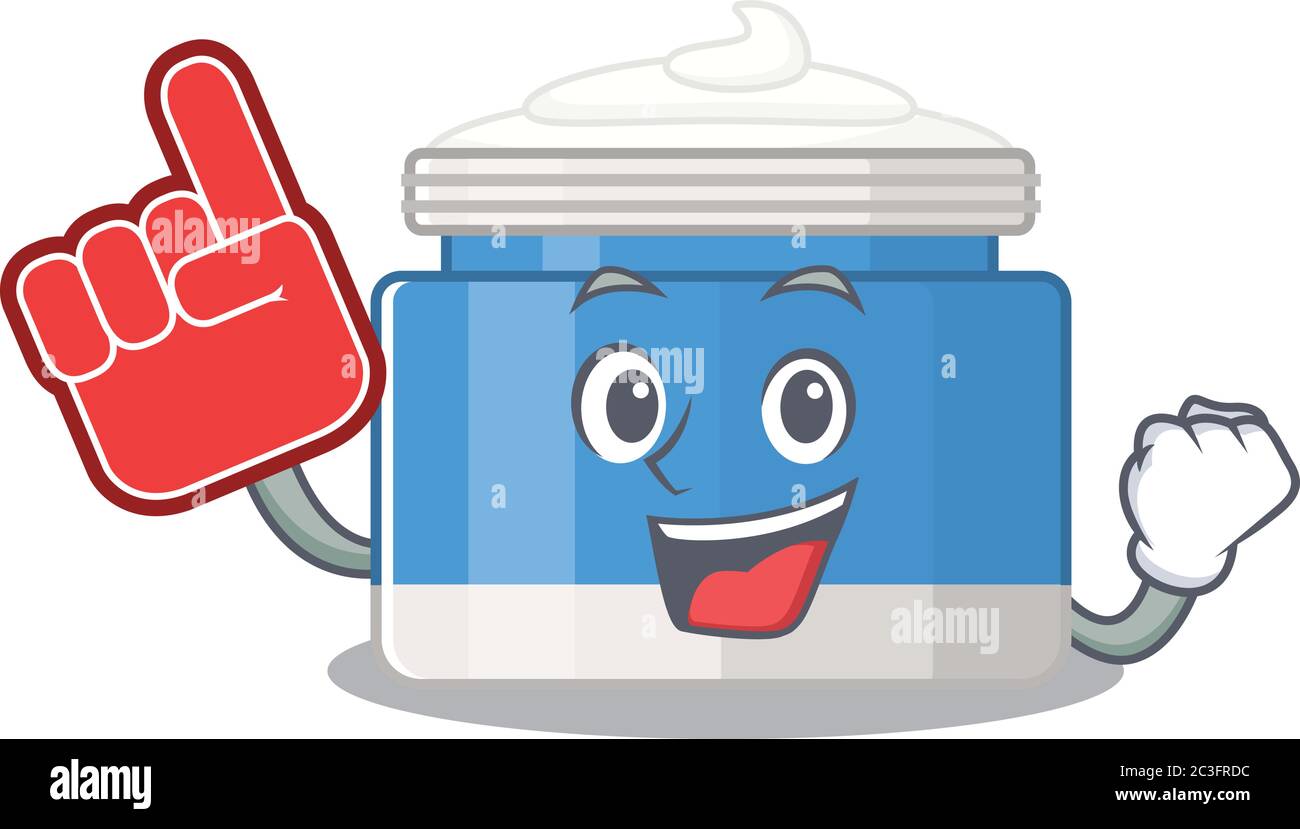 Moisturizer cream in cartoon drawing character design with Foam finger ...