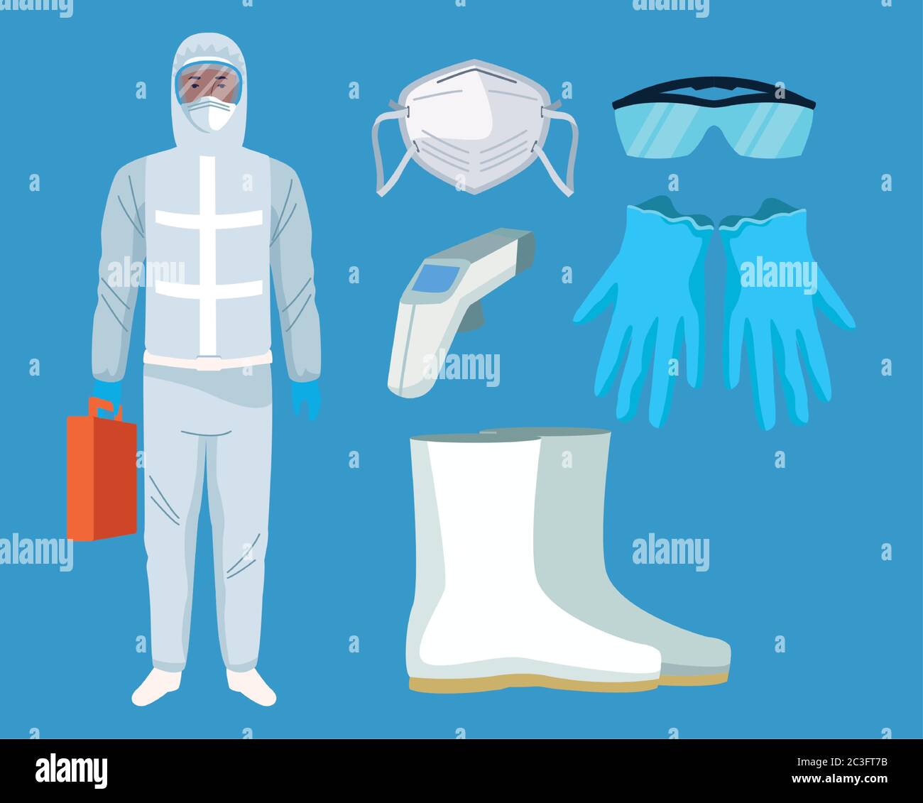 biosafety worker with equipment elements for covid19 protection vector ...