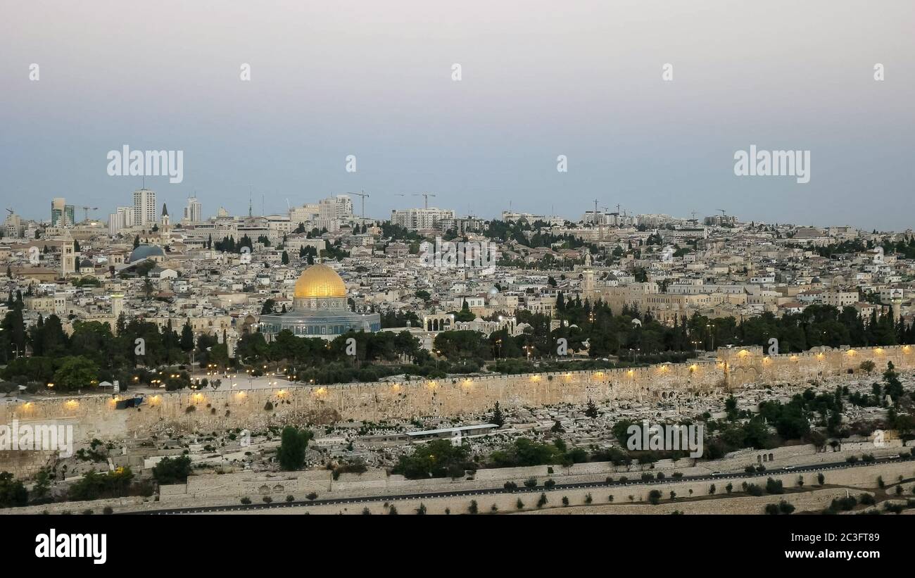 dawn view of the dome of the rock from the mount of Stock Photo - Alamy