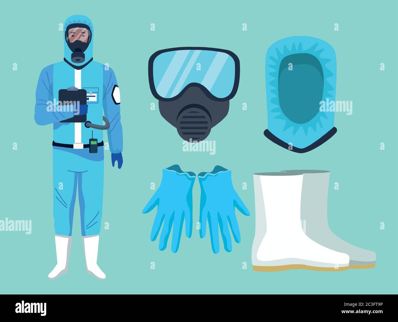 biosafety worker with equipment elements for covid19 protection vector ...
