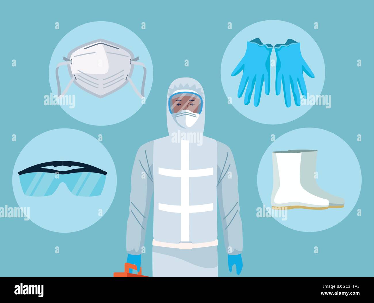 biosafety worker with equipment elements for covid19 protection vector ...