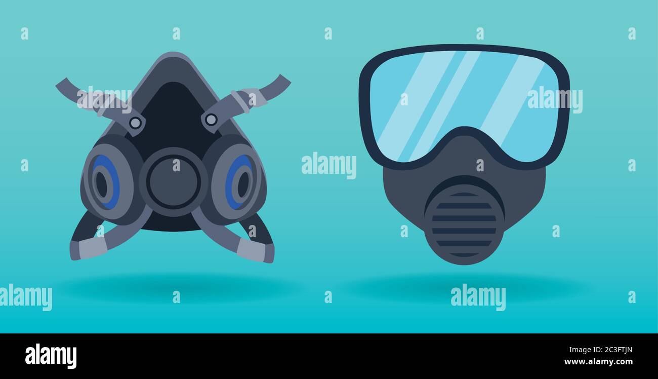 biosafety masks and mouthcap protection accessories vector illustration ...