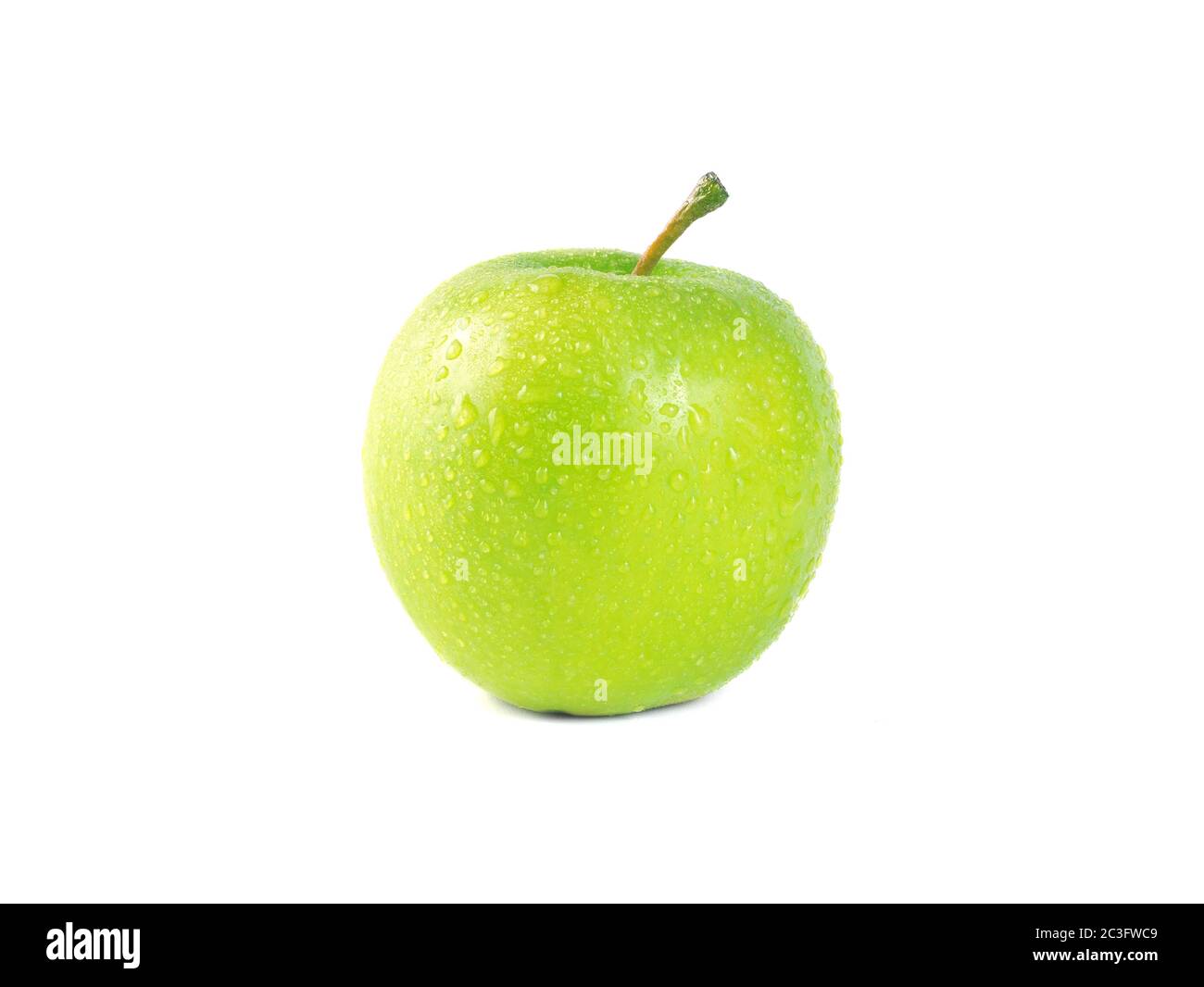 Perfect fresh green apple isolated on white background with water drop ...