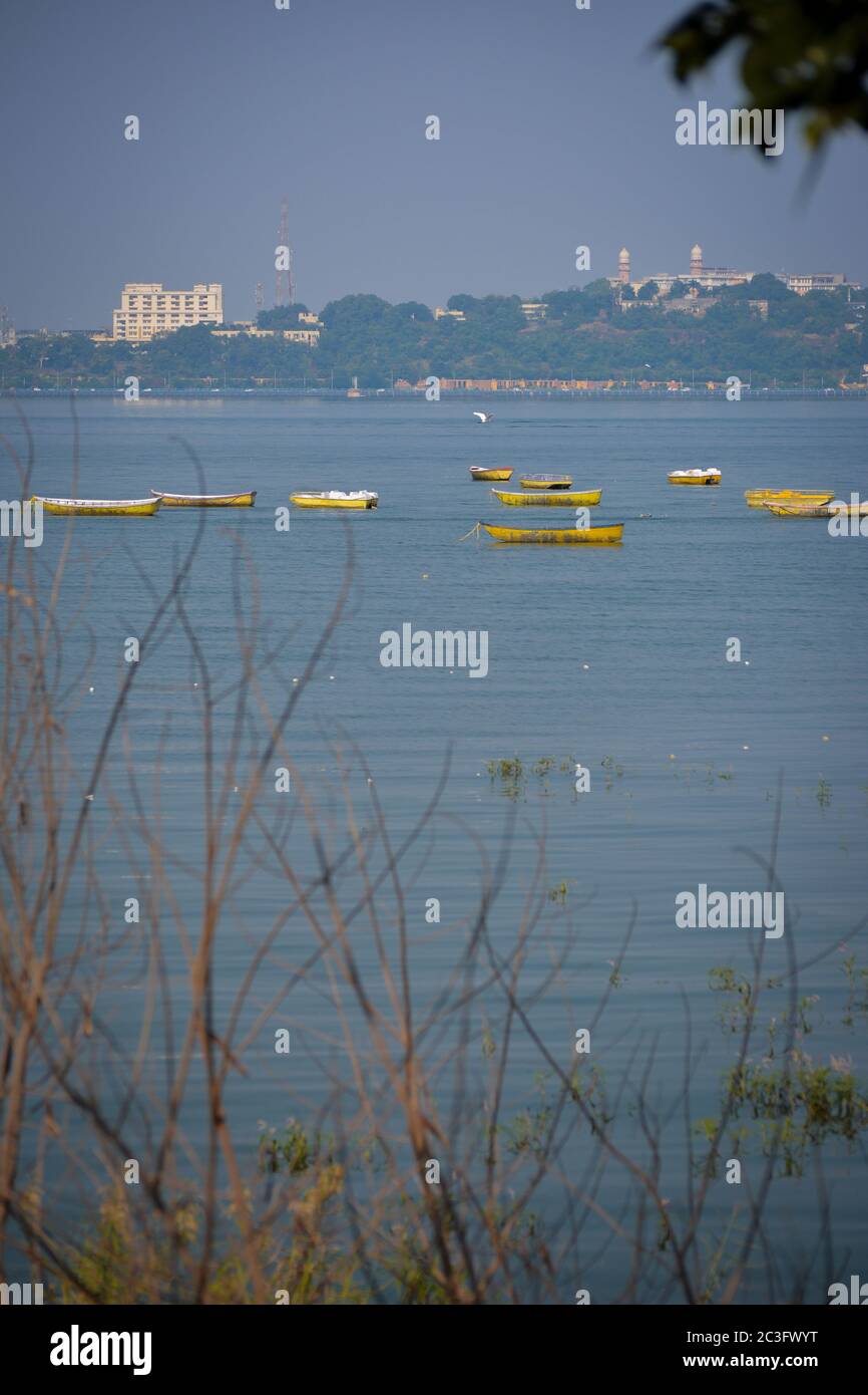 Boats in the upper lake at Bhopal which is also known as 'city of lakes ...