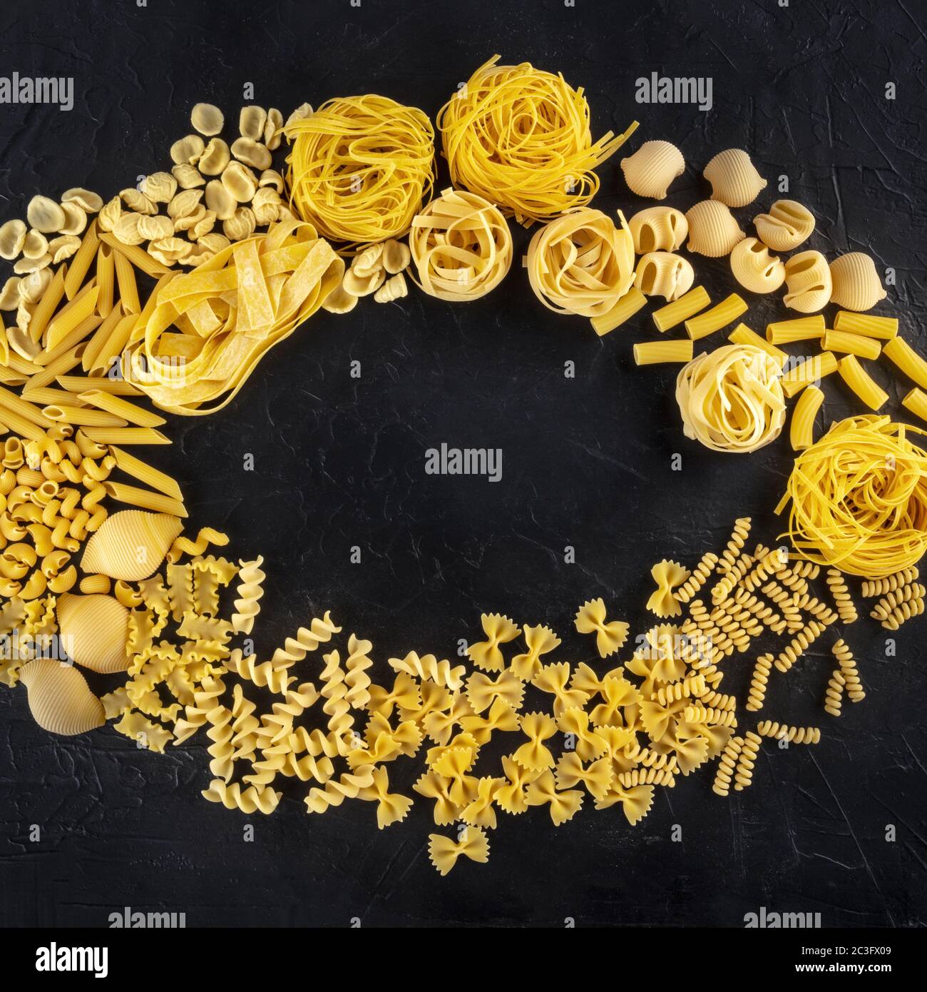 Italian pasta sqaure design with copyspace, a flat lay of a variety of ...