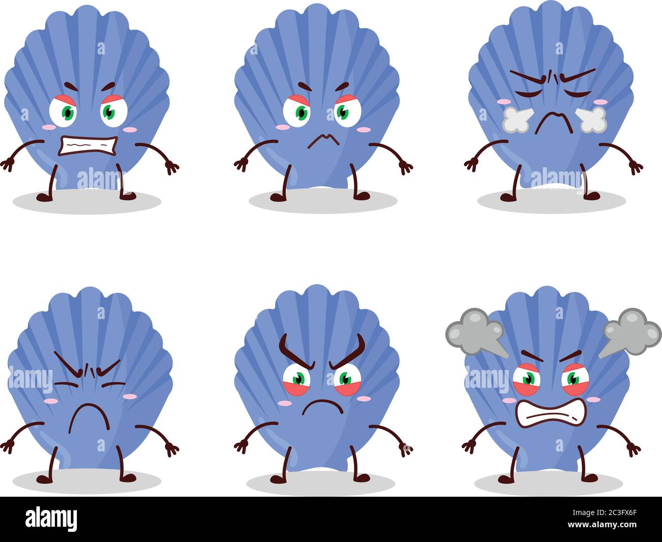 Blue shell cartoon character with various angry expressions Stock ...