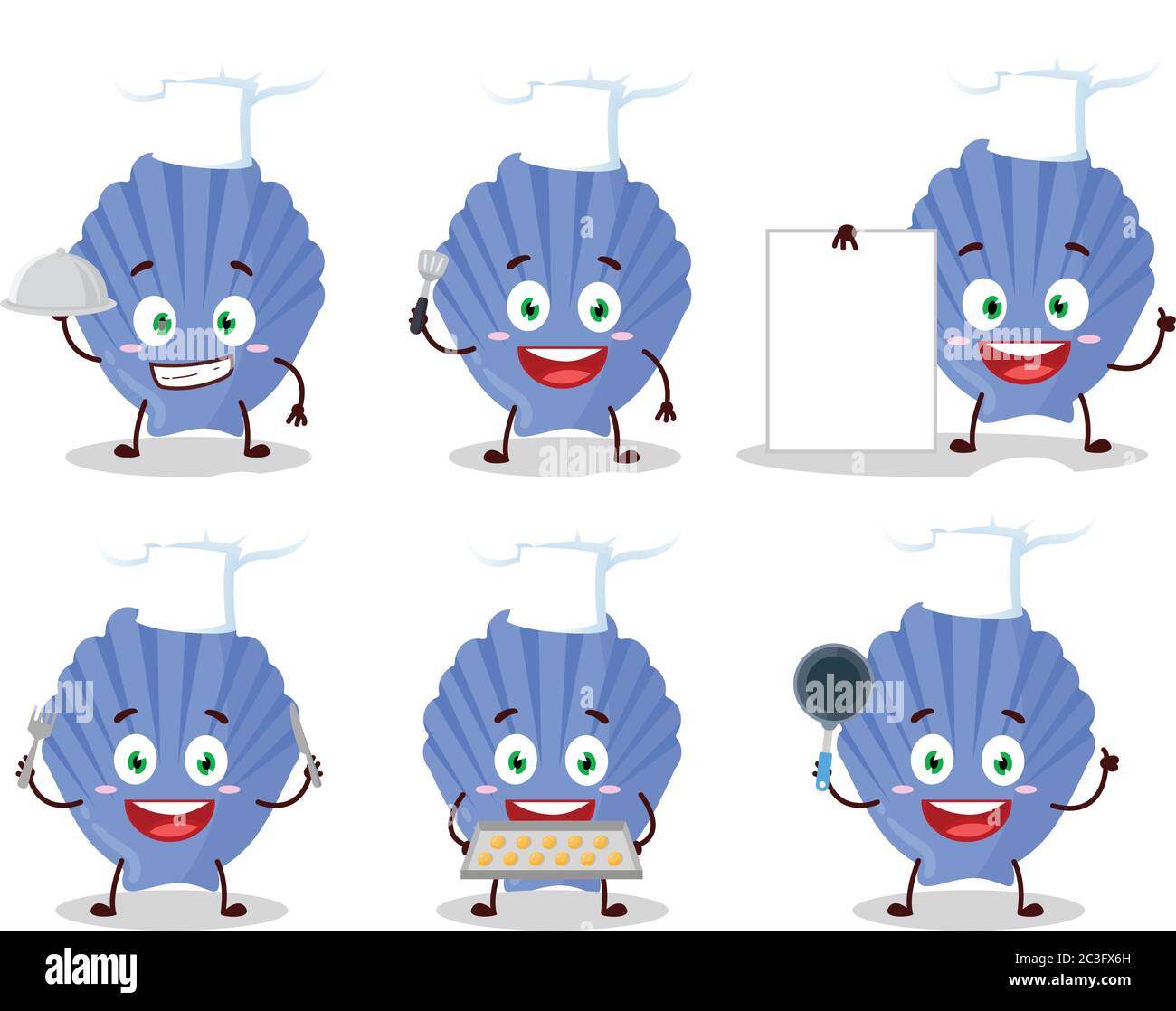 Cartoon character of blue shell with various chef emoticons Stock ...