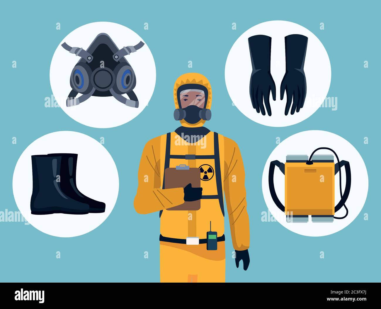 biosafety worker with equipment elements for covid19 protection vector ...