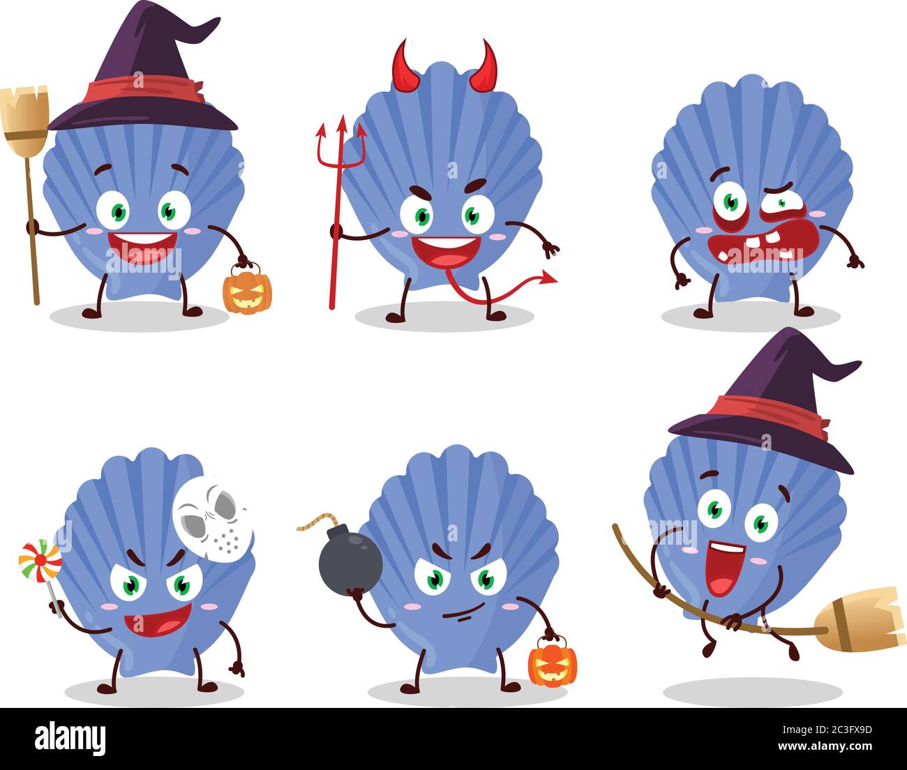 Halloween expression emoticons with cartoon character of blue shell ...