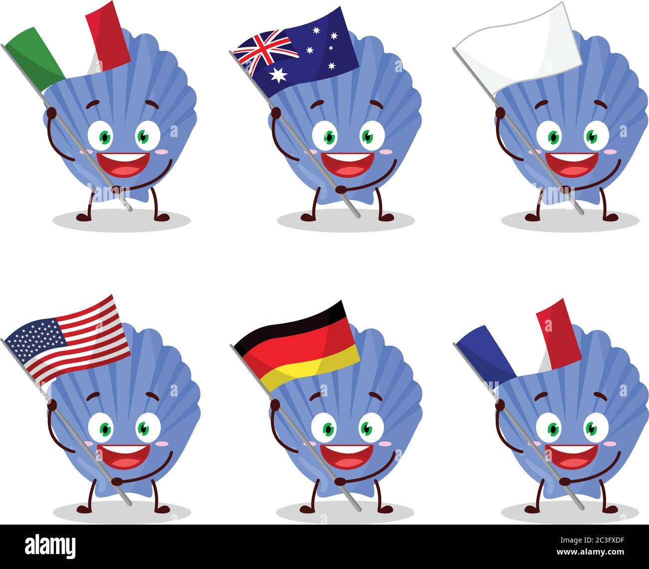 Blue shell cartoon character bring the flags of various countries Stock ...