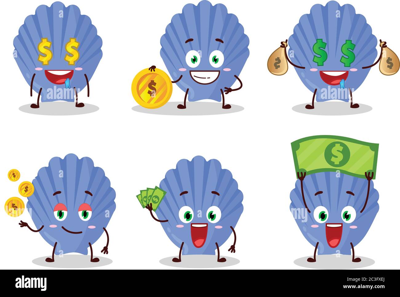Blue shell cartoon character with cute emoticon bring money Stock ...