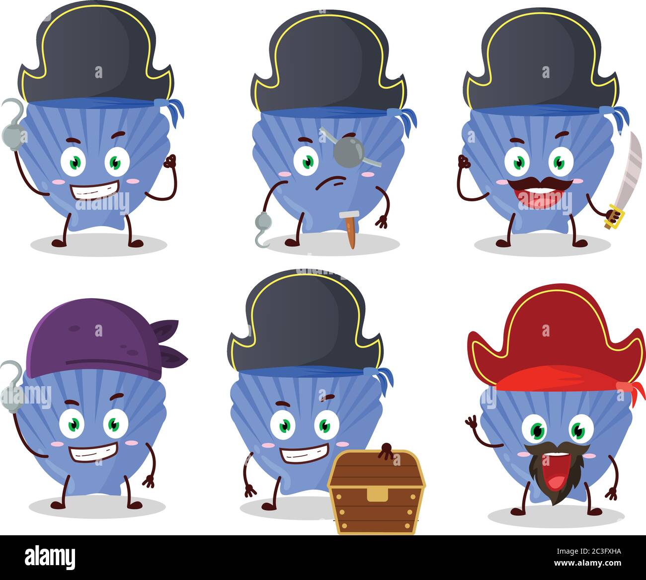 Cartoon character of blue shell with various pirates emoticons Stock ...