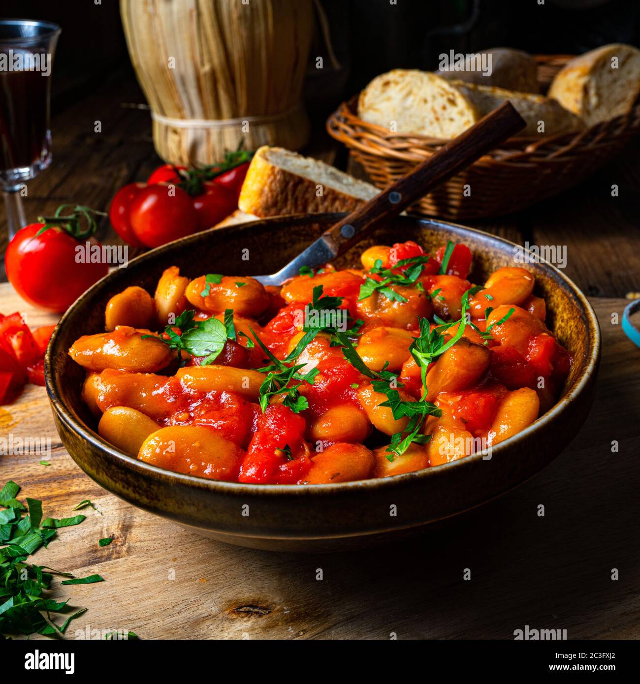 Rustic giant beans with fresh tomato sauce Stock Photo - Alamy
