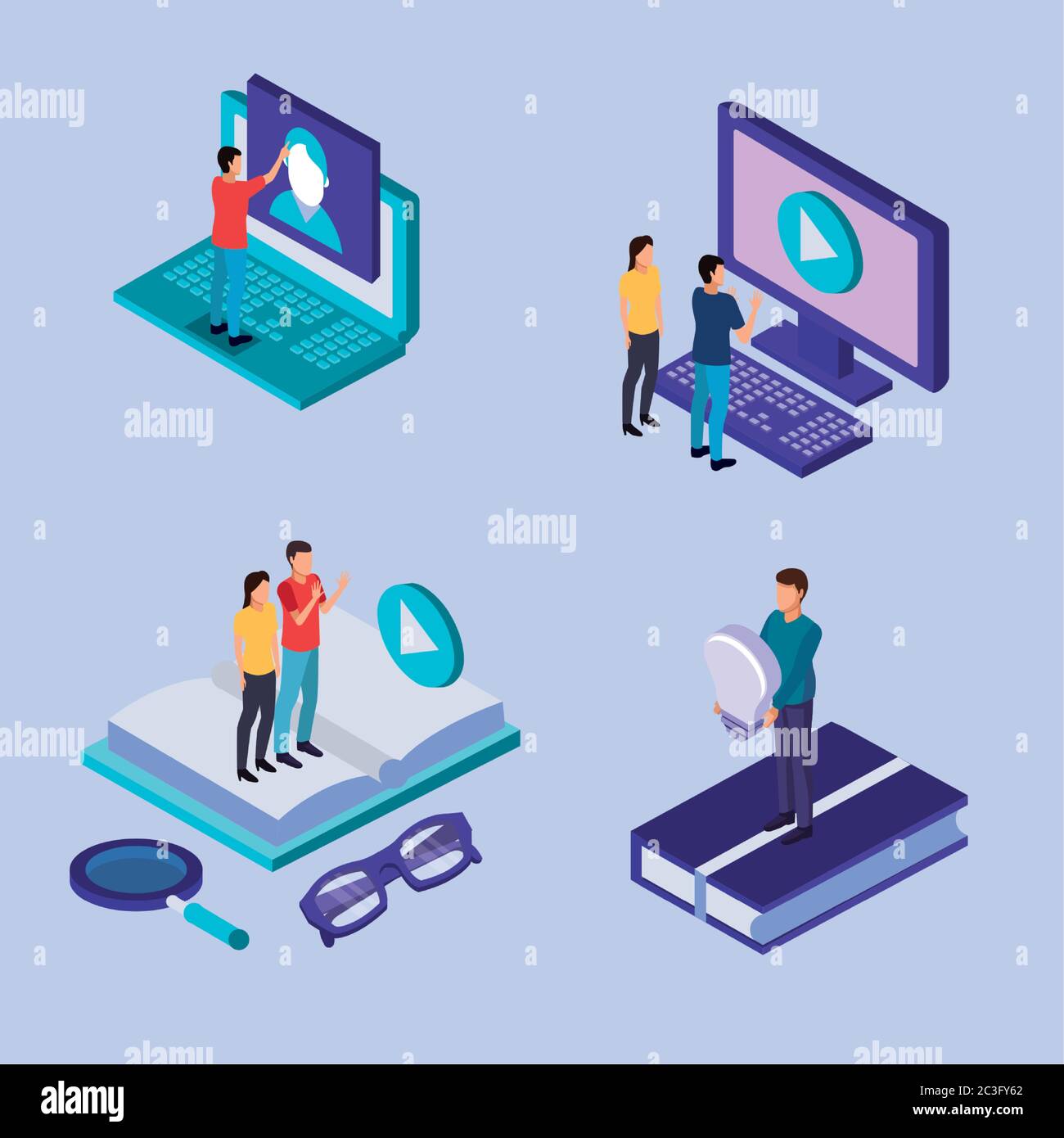 education on line technology with laptop and desktop vector ...