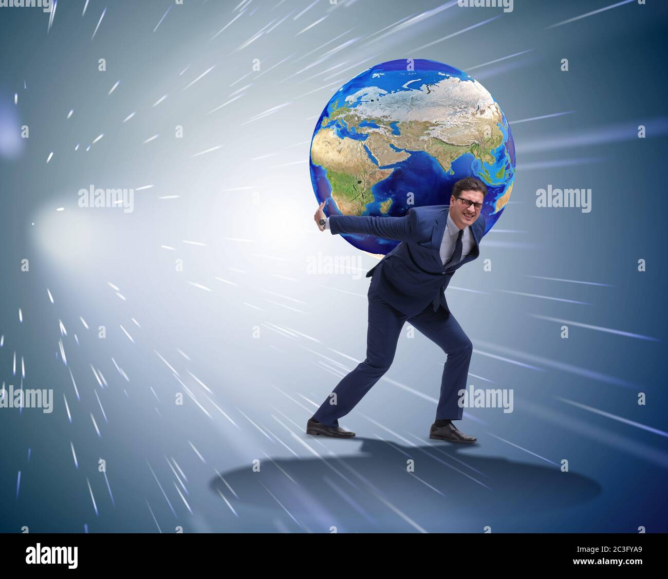 Businessman carrying earth on shoulders hi-res stock photography and ...