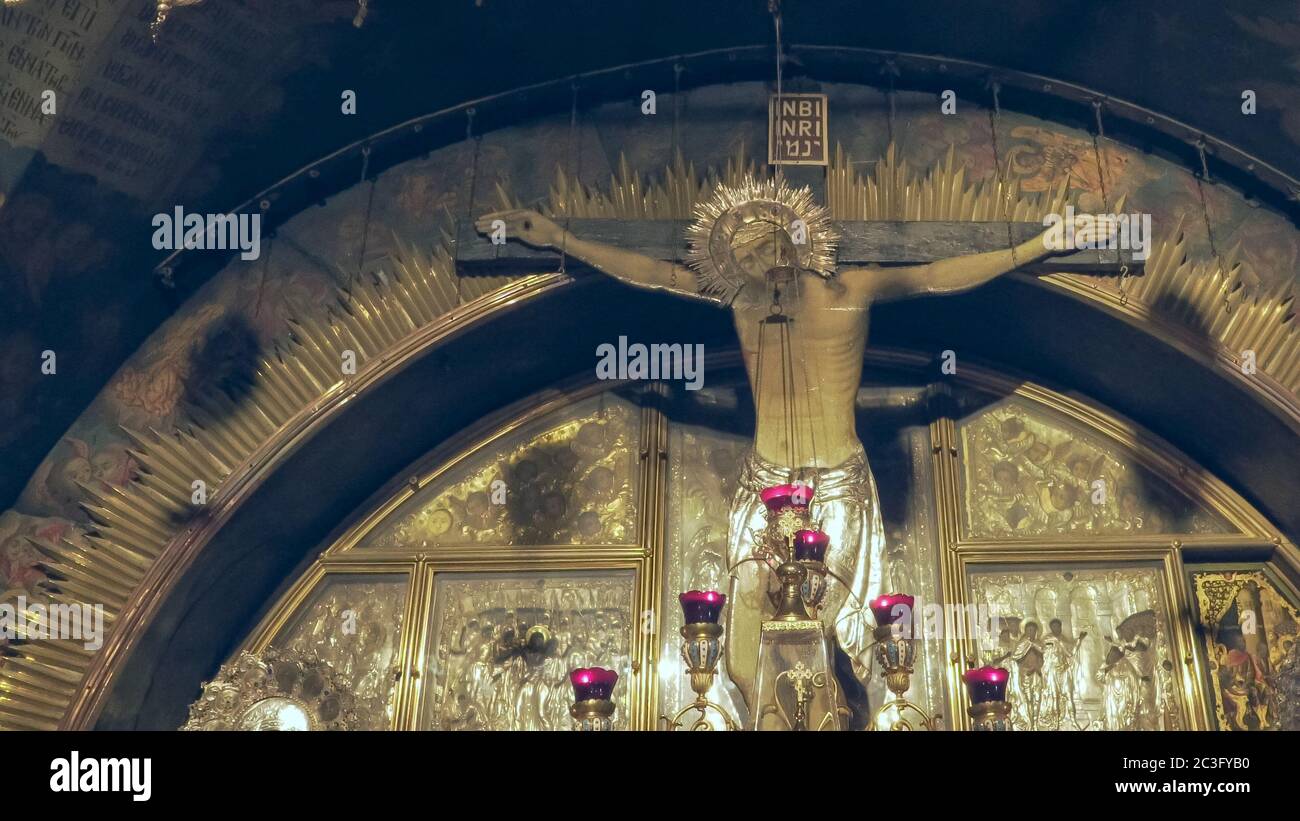 JERUSALEM, ISRAEL- SEPTEMBER, 20, 2016: interior shot church of the ...