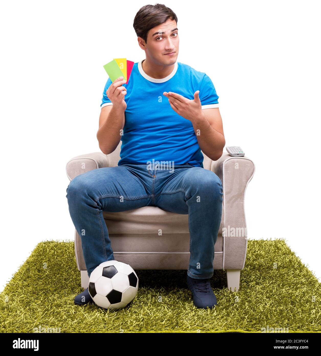 Man watching sports isolated on white background Stock Photo - Alamy