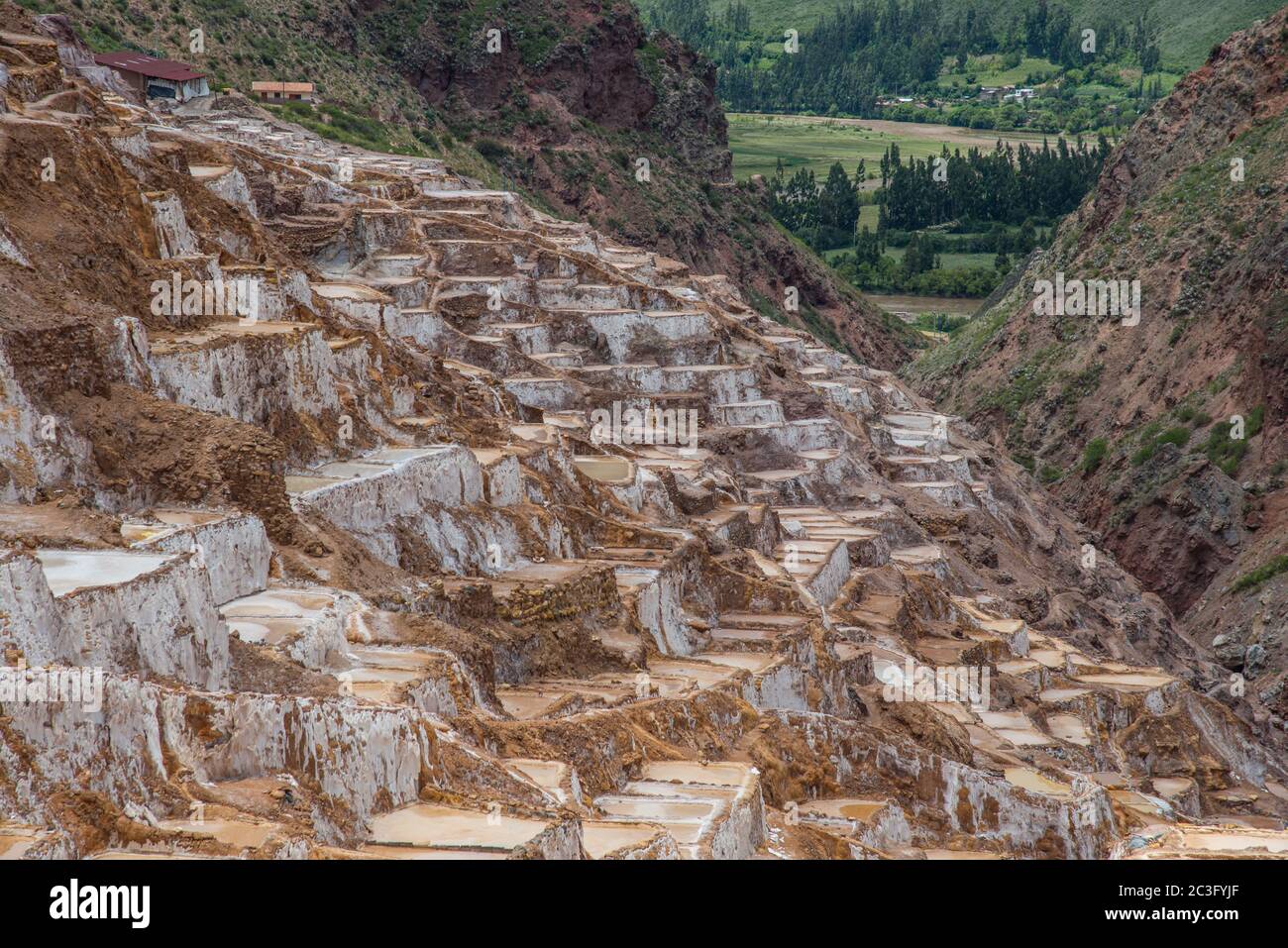 Salt natural mine. Inca Salt pans at Maras, near Cuzco in Sacred Valley ...