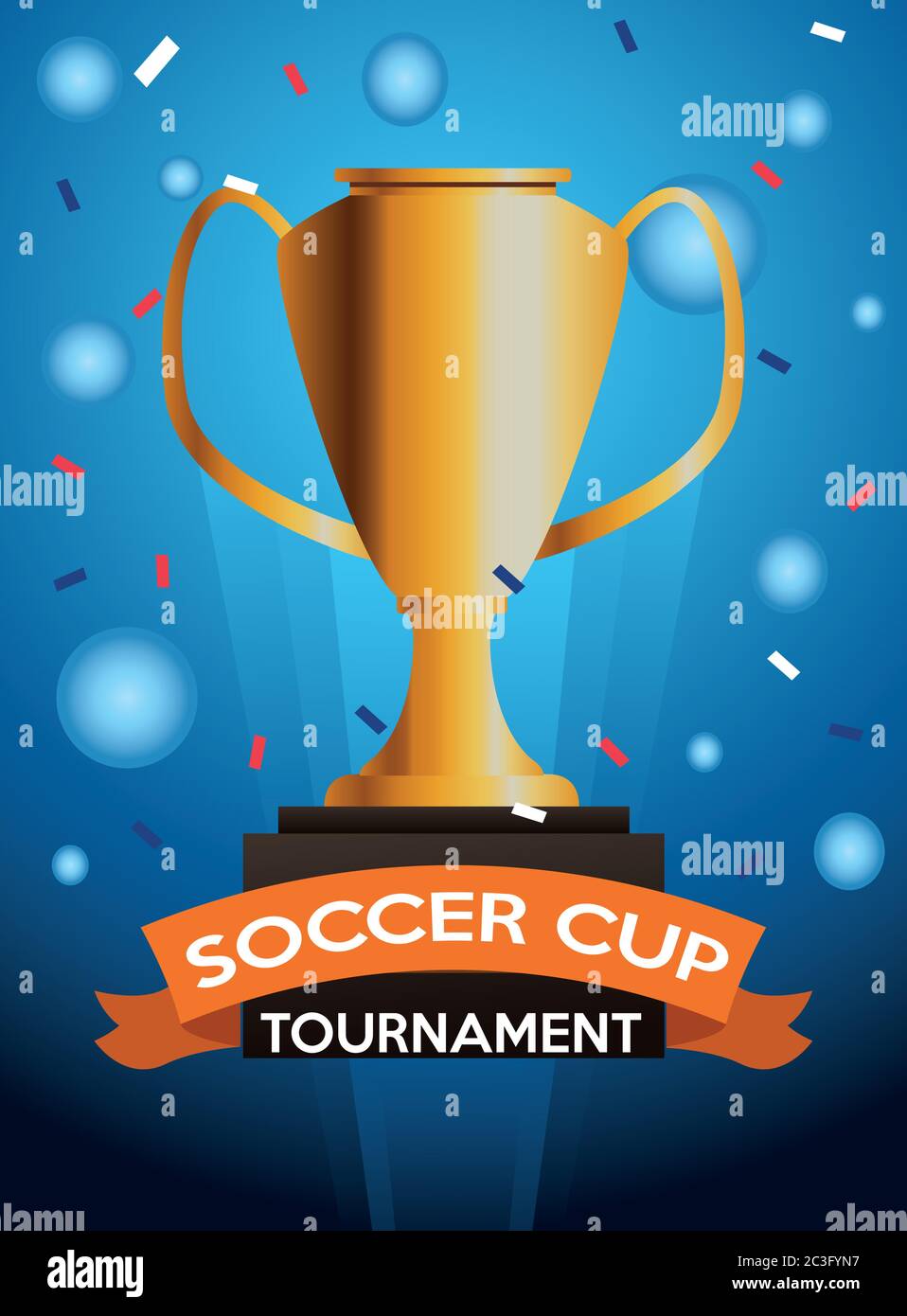 soccer cup tournament poster with trophy and ribbon vector illustration ...