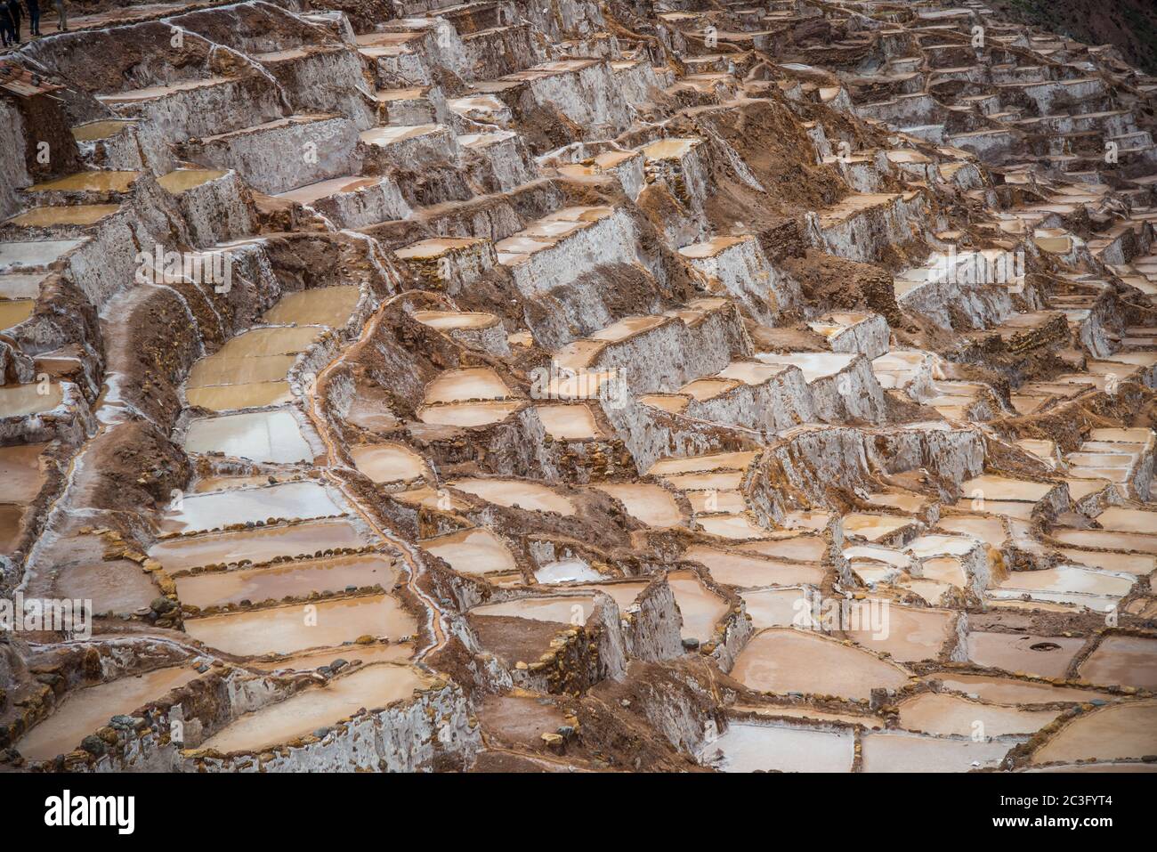 Salt natural mine. Inca Salt pans at Maras, near Cuzco in Sacred Valley ...