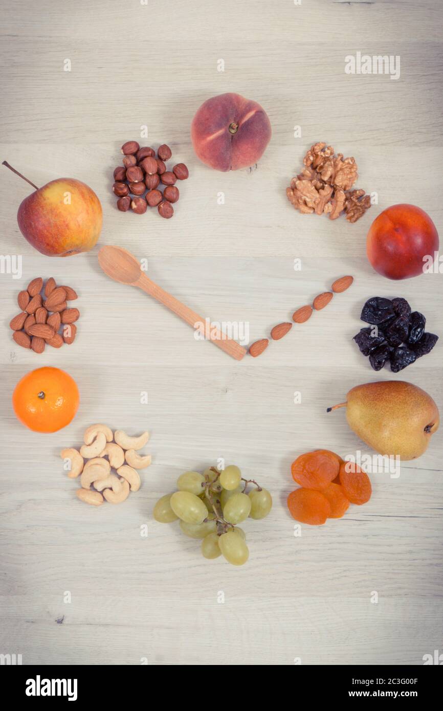 Fruits in shape of clock, concept of time for healthy nutritious food ...